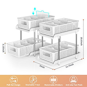RIKOJUXI Bathroom Organizer with Dividers, 2Pcs 2 Tier Stackable Under Sink Organizers and Storage Cabinet Organizers for Bathroom Kitchen Pantry Organization and Storage, Medicine Cabinet Organizer