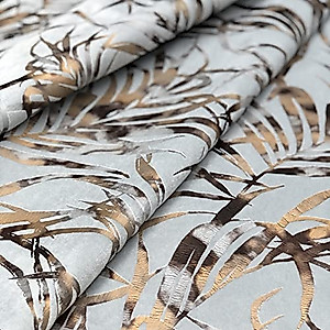 always4u Multi Colour Foil Print Velvet Curtains for Living Room Rainforest Leaves Modern Window Drapes 2 Panels 54 * 84 Silver Velour Curtains