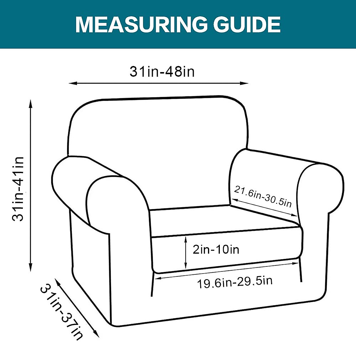 Turquoize 2 Piece Chair Covers Chair Slipcovers for Living Room Armchair Couch Cover Chair Sofa Cover with Individual Cushion Covers Furniture Cover for Chairs Feature Jacquard Fabric (Chair, Ivory)