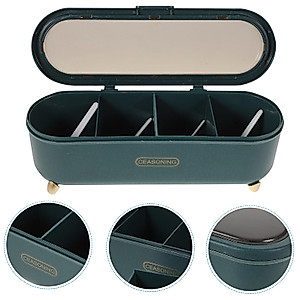 Hemoton Kitchen Utensil Holder Flatware Tray with Lids Plastic Cutlery Storage Box Kitchen Cutlery Utensil Drawer Organizer with Cover Silverware Countertop Storage Containers (Green)