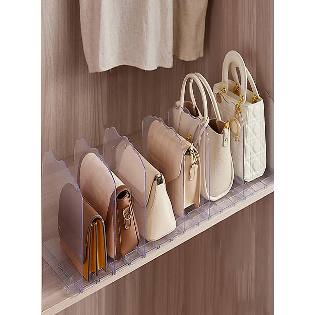 2 Pack Bag & Purse Organizer for Closet,Adjustable Clear Handbag Storage Shelf-Plastic Clutch Dividers|Keep Purses upright Closet,Dividers Divider Closet Organizer,Separators Bookshelf Separator