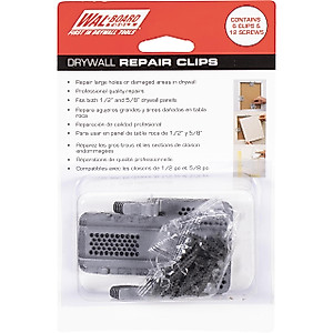 WAL-BOARD TOOLS Drywall Clips, Easy Drywall Repair Solution, Fits 1/2" and 5/8" Panels, Includes 6 Clips and 12 Screws, Made in the USA, 054-014