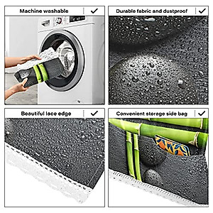 Poeticcity Black Zen Basalt Stones with Dew Green Bamboo on Dark 1 PC Washing Machine Cloth Dustproof Cover with Storage Bags Lace, Fridge Oven Dryer Top Dust Oil Proof Cover 51" x 22" for Home