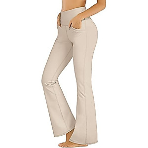 Promover Womens Bootcut Yoga Pants with Pockets High Waisted Flare Casual Work Pants (Khaki, L)