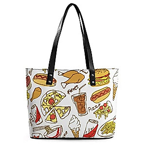 Womens Handbag Fast Food Pattern Leather Tote Bag Top Handle Satchel Bags For Lady