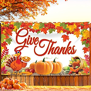 KatchOn, Give Thanks Banner - XtraLarge, 72x44 Inch | Thanksgiving Backdrop for Thanksgiving Decorations | Thanksgiving Wall Banner | Happy Thanksgiving Banner for Thanksgiving Party Decorations