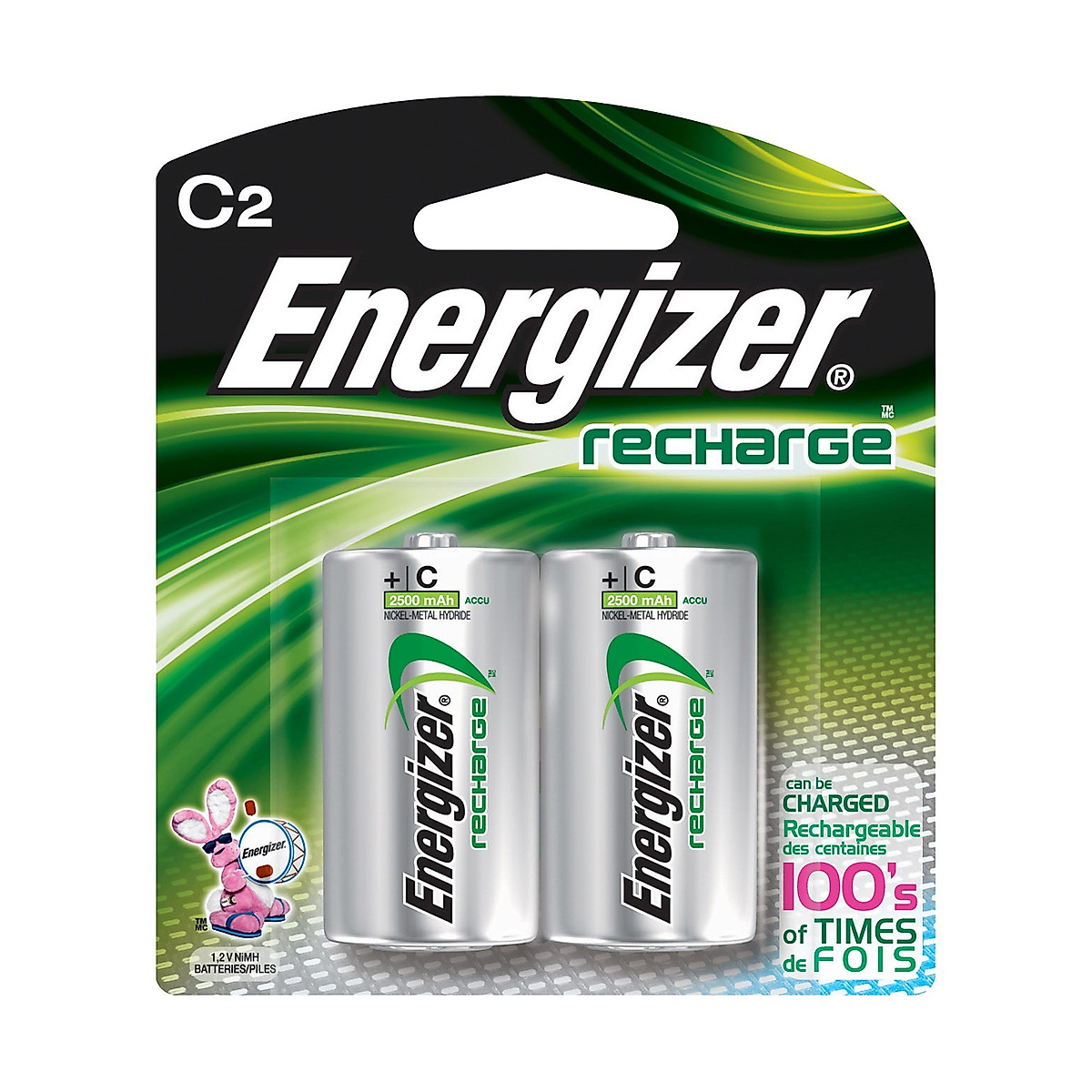 Energizer e2 C2 NiMH Rechargeable Batteries, C, 2/pack - Pack of 6 Total of 12 Batteries