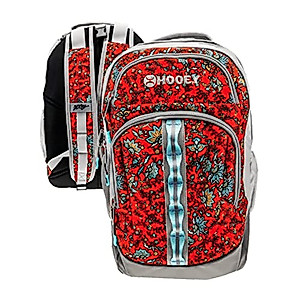 HOOEY Ox 40 Liter School Hiking Backpack Rain Cover Hat Strap Laptop Sleeve Hydro Pockets (Gray/Red/Blue)