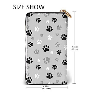 HOMETER Women'S Leather Wallet Animal Paw Prints Coin Purse Travel Credit Card Holder Zipper Purse Cell Phone Handbag