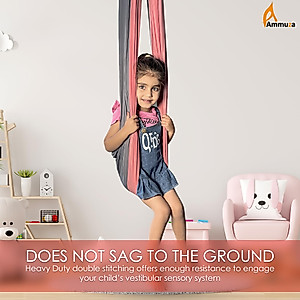AMMUZA Indoor Sensory Swing For Kids & Adults 200lb - Therapy Swing For Autism, ADHD, Aspergers - Indoor Hammock Kids Swing, Calming Relaxing 360° Adjustable Sensory Toys Gifts (Pink & Grey)