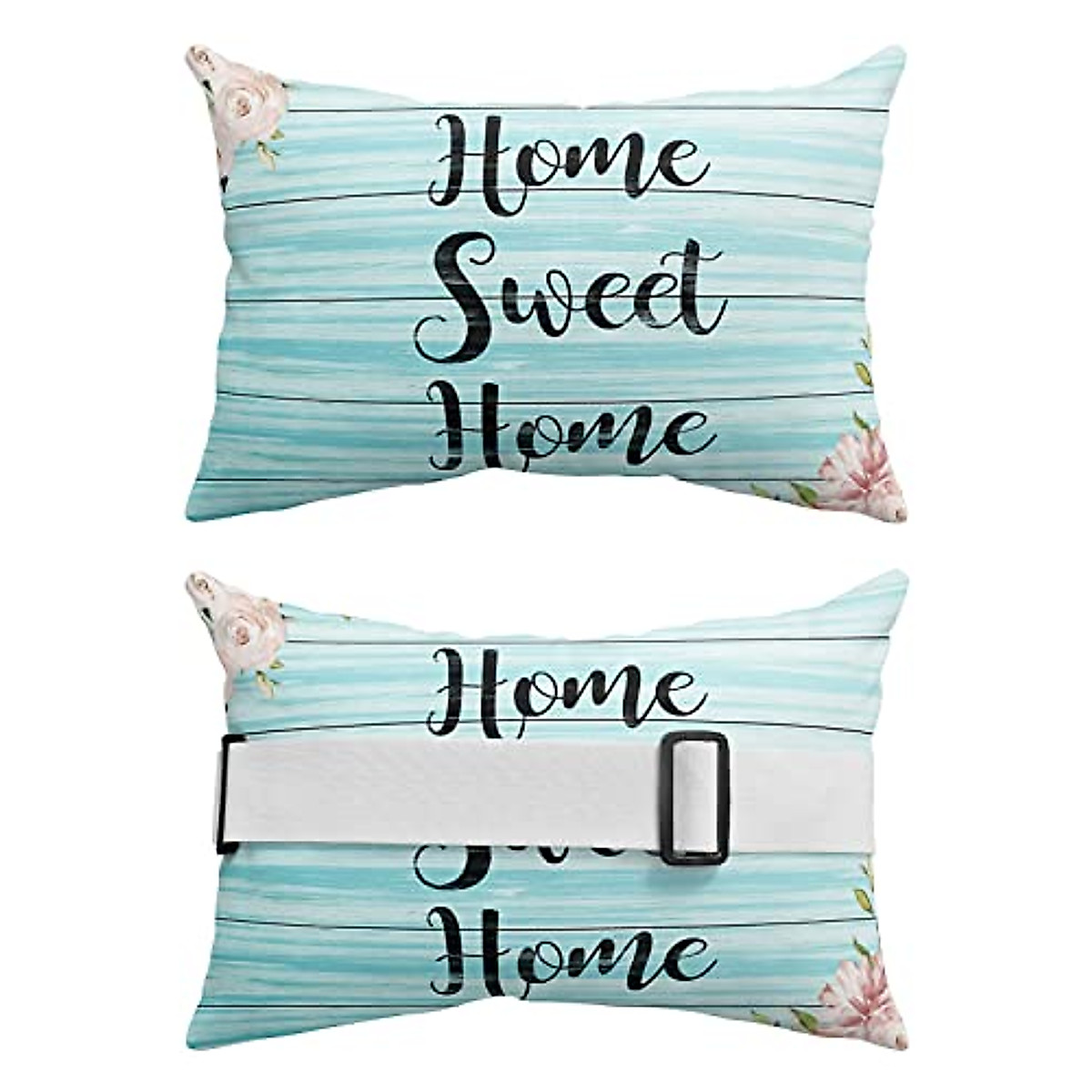 Recliner Head Pillow Ledge Loungers Chair Pillows with Insert Sweet Home Flowers Blue Wood Lumbar Pillow with Adjustable Strap Outdoor Waterproof Patio Pillows for Beach Pool Chair, 2 PCS
