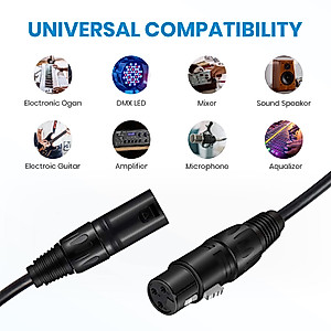 Moukey, 50ft XLR 50 Feet Microphone Male to Female Mic Cables Cord, Black 3-Pack