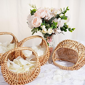 Uiifan 4 Sets Weddings Flower Girl Baskets with 4000 pcs Artificial Silk Rose Petals and Woven Wicker Rattan Basket with Handle and Flower Petals for Bridal Anniversary Party Decoration(Brown)