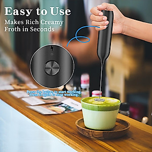Rechargeable Milk Frother, Coffee Frother Handheld with USB-C Cable, Milk Frother Handheld for Coffee, Latte, Cappuccino, Matcha, Macchiato, Frappe, Hot Chocolate-Black