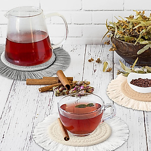 GROBRO7 4Pcs Cotton Trivets Pot Holders for Kitchen Heat Resistant Hot Mats with Tassel Hand Woven Potholder Rustic Boho Style Farmhouse Home Decor Washable Hot Pads for Baking and Cooking 7.7 in Gray