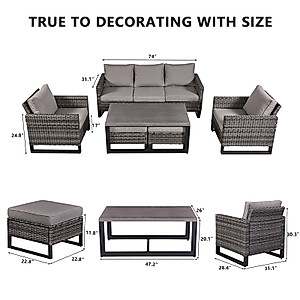 HUMMUH 6 Piece Patio Furniture All Weater Wicker Outdoor Sectional Sofa,High Back Patio Chairs,Coffee Table and Ottomans Set for Porch,Garden,Backyard