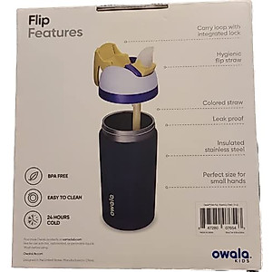 Owala Kids (Pink/Pink and Teal/Yellow) 14 Oz. Water Bottle Carry Loop With Integrated Lock Hygienic Flip Straw Colored Straw Leak Proof Insulated Stainless Steel Perfect Size For Small Hands