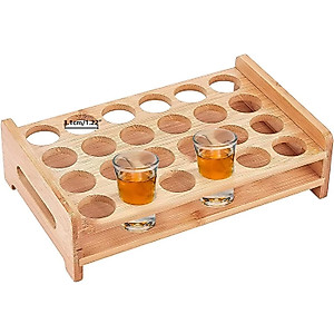 NBEADS 24 Shot Glass Tray Holder, Hole: 1.22" Bar Bamboo Shot Glass Holder Wine Glass Cup Serving Tray Cups Organizer Shot Glass Display Bar Accessories for Party, Bar, Club