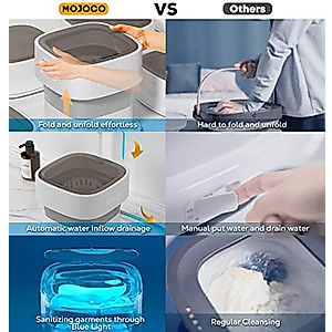 Mojoco Foldable Washing Machine - Portable Washing Machine for Baby/Girls Clothes/Socks/Underwear/Towels - Collapsible Mini Washer - Automatic Energy Efficient Laundry Machine with Blue Light