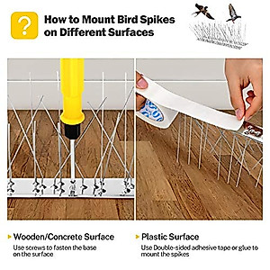Bird Spikes for Pigeons Small Birds Cat Cover 192 Inch, OneSight Anti Bird Spikes Stainless Steel Bird Deterrent Spikes Repellent Fence Spikes（14 Packs