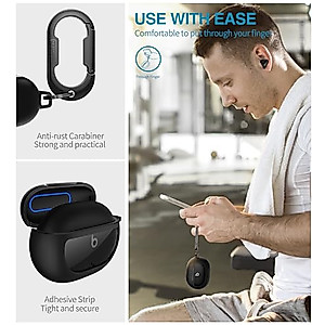 SURITCH Case for Beats Studio Buds 2021, Studio Buds+ Plus 2023 Protective Case Cover with Carabiner Keychain, Skin-Friendly TPU Shockproof Protector for Earbuds Charging Case Accessories, Black
