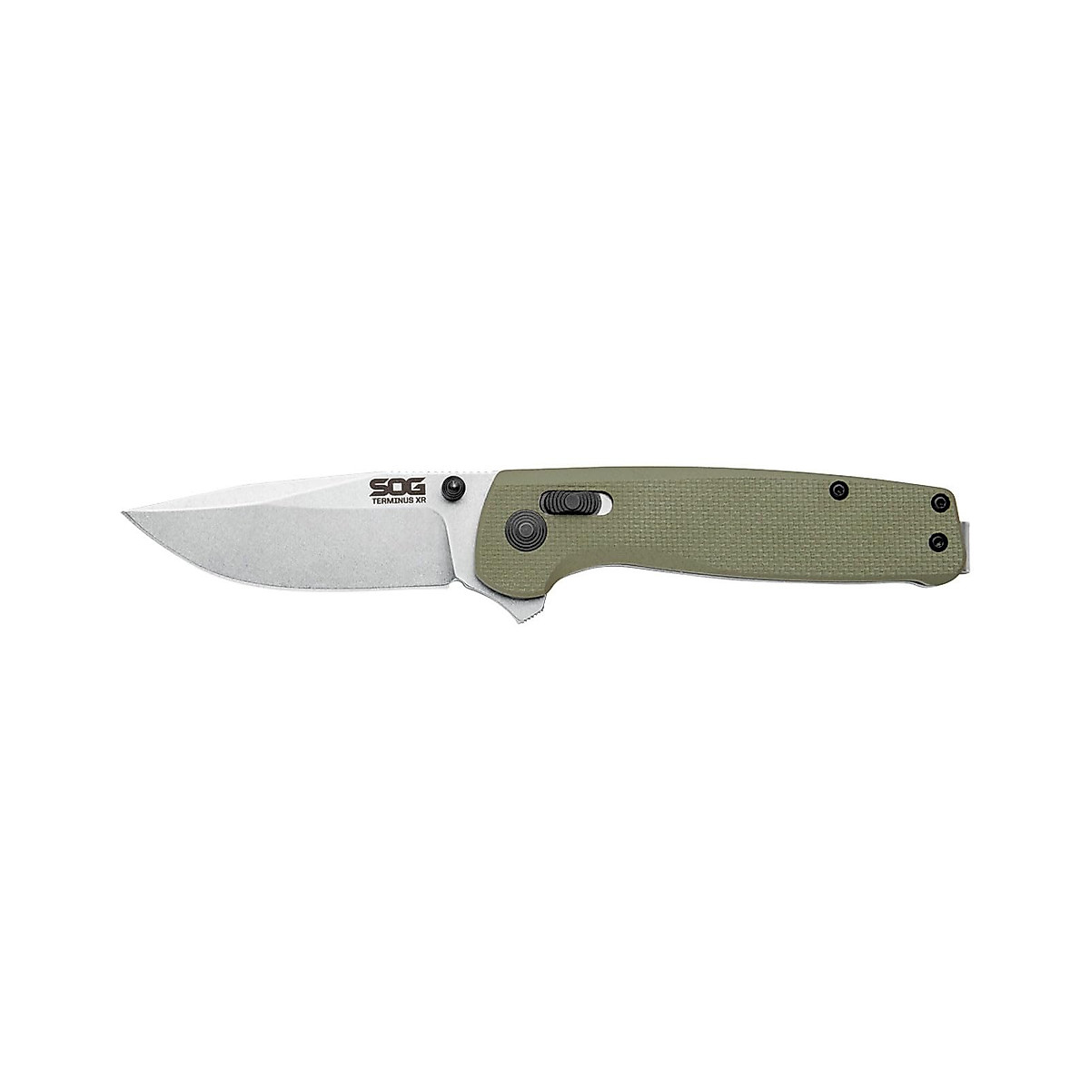SOG Terminus XR G10 Daily Carry Rugged EDC Ambidextrous Pocket Folding Knife | G10 Handle | Wear-Resistant D2 Steel Blade, Olive Drab, Clam Pack
