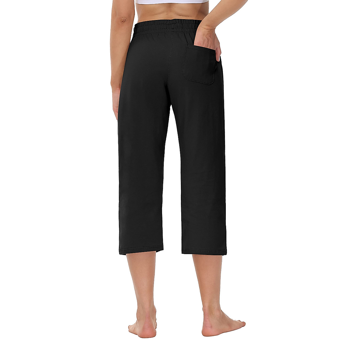 Cakulo Womens Capri Pants Wide Leg Yoga Capris Summer High Waisted Casual Lounge Cropped Pants with Pockets Black S
