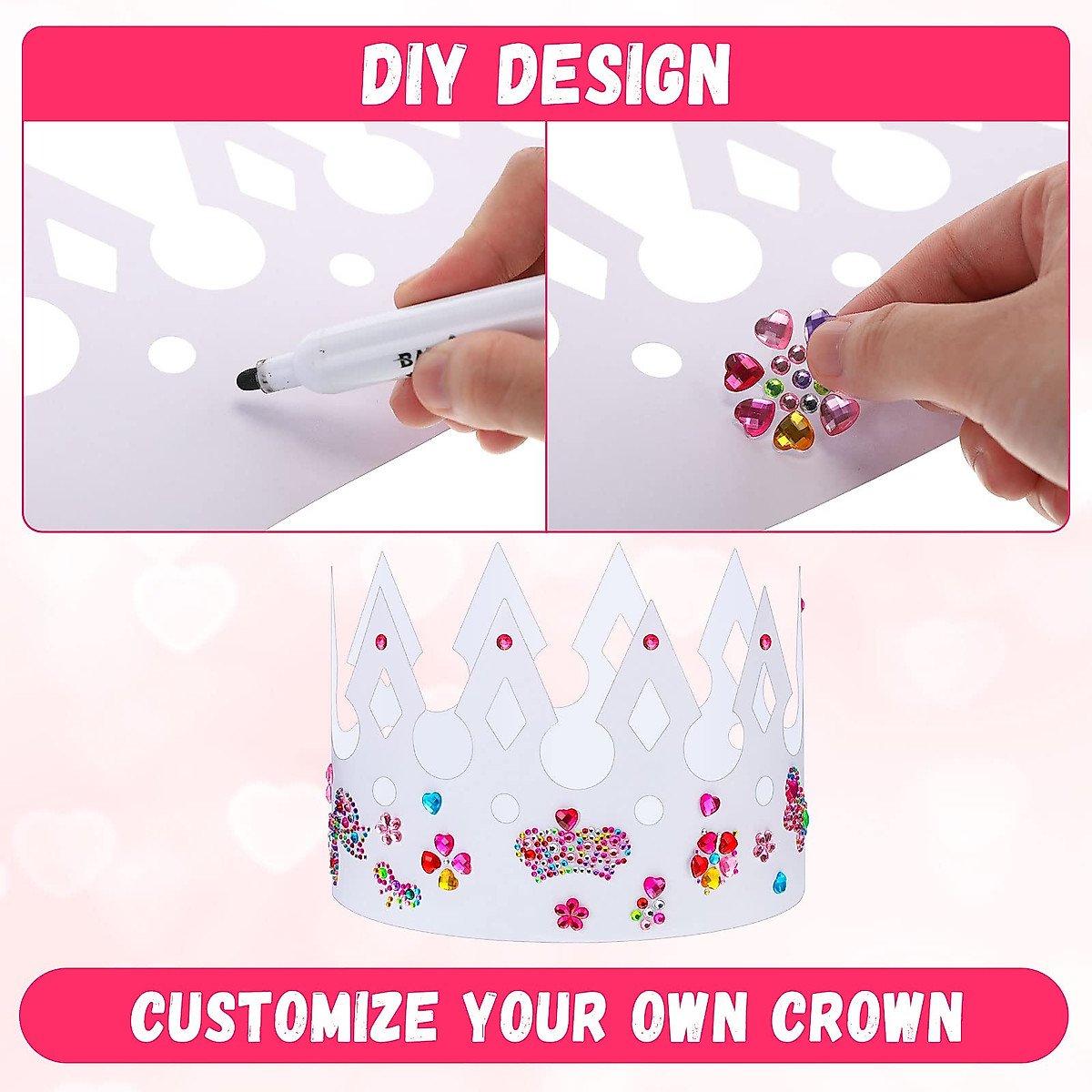 200 Pcs White Paper Crowns DIY Birthday Party Crowns for Kids, Birthday Party Hats Decorations Baby Shower Party Supplies (Classic Style)