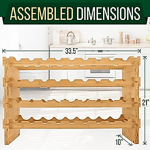 SereneLife 36 Bottle Stackable Wine Rack, 33.5” x 10” x 21” 4-Tier Large Floor Freestanding Modular Wine Bottle Storage Display Shelf Natural Bamboo Wood Construction for Kitchen and Cellar