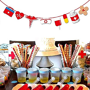 Morndew Doctor Nurse Cap Heart Design Medicine Cabinet Pill Banner for Hospital Rn Theme Party Medical School Graduation Party Nurse Day Party Birthday Party Decorations