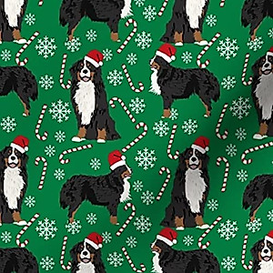Spoonflower Fabric - Bernese Mountain Dogs Candy Canes Winter Snowflakes Green Christmas Printed on Petal Signature Cotton Fabric Fat Quarter - Sewing Quilting Apparel Crafts Decor