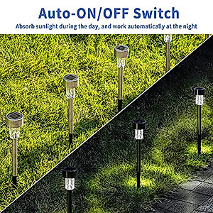 GIGALUMI Solar Pathway Lights 12 Pack, Stainless Steel IP44 Waterproof Auto On/Off Outdoor LED Pathway Landscape Solar Lights for Garden, Yard, Patio, Path and Walkway. (Cold White)