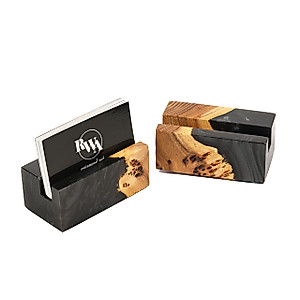RWA resinwood.art – Unique Resin Business Card Holder Desk, Wood Cards Stand for Office, Luxury Desktop Wooden Bussiness Card Display, Home decor Tabletop Accessories (Black)