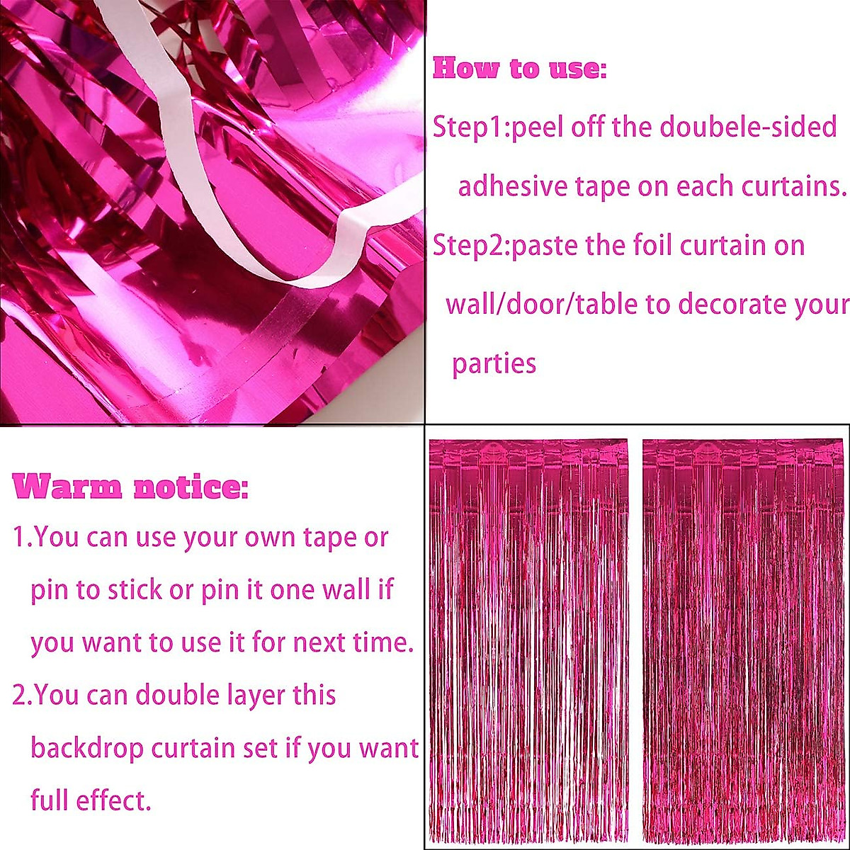 2 Pack 3ft X 9.8ft Pink Fringe Tinsel Backdrop for Birthday Party Foil Fringe Curtain Party Streamers for Party Decorations