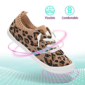 ALTOCIS Women's Knit Slip On Sneakers Ladies Elastic Low Top Flats Lightweight Breathe Mesh Fashion Sneakers Cute Flying Woven Loafers(Leopard US9)
