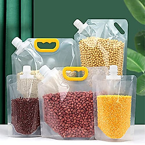 JJJ Grain Moisture-Proof Sealed Bag, 10 pcs Transparent Grain Storage Suction Bags, Resealable Airtight Smell Proof Packaging Baggies, Stand Up Food Storage Pouches (1.5L)