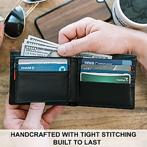 STAY FINE Leather Wallet for Men RFID Blocking Bifold with Center Flap ID Window Extra Capacity Billfold with 14 Card Slots, Black