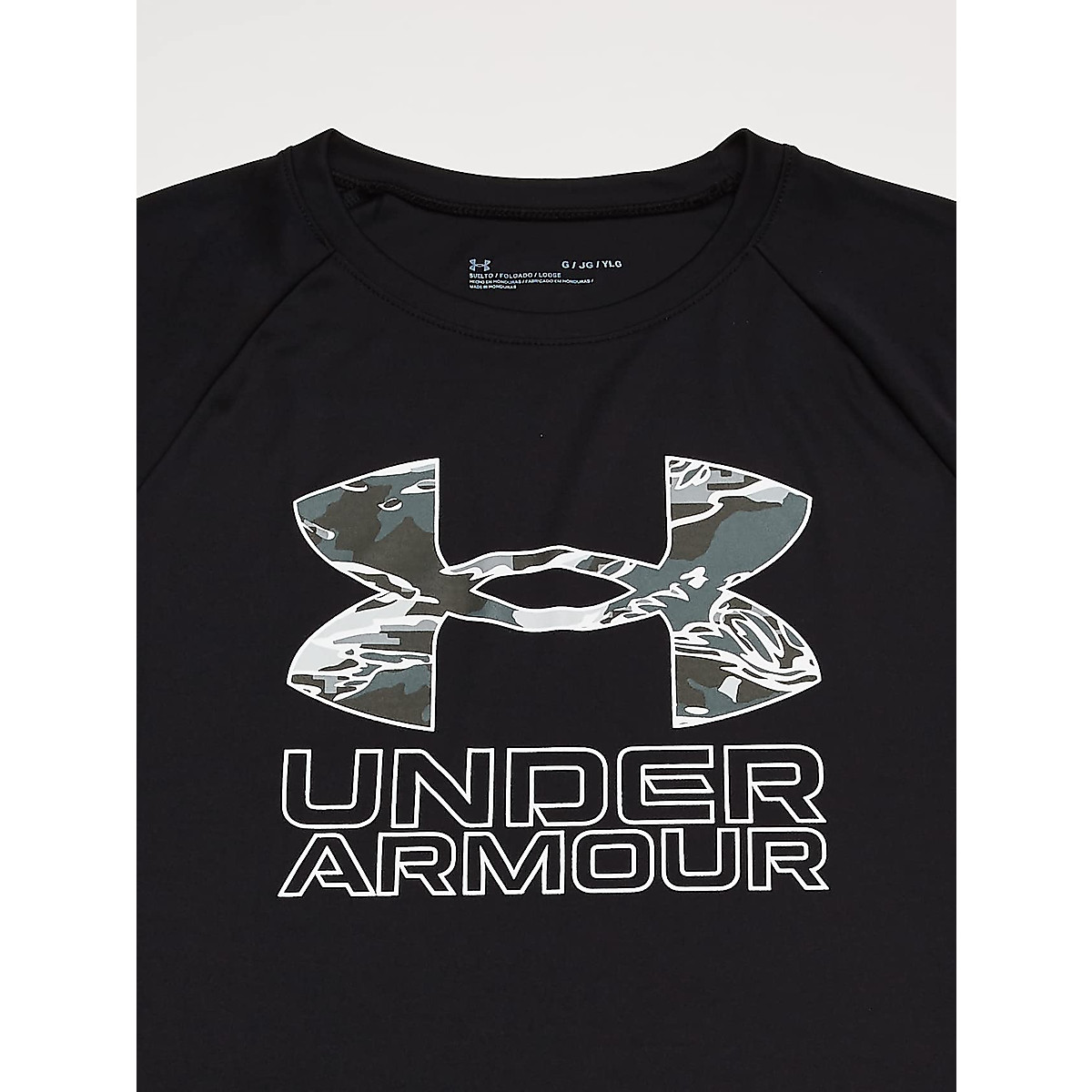 Under Armour Boys' Tech Hybrid Printed Fill Short-Sleeve T-Shirt, Black (005)/White, Small