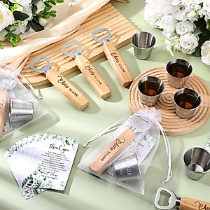 Funnymoom 50 Set Wedding Party Favors for Guests Wedding Short Glasses Cheers to Love Pint Cups Beer Bottle Opener with Thank You Cards Organza Bags Wedding Thank You Gifts for Bridal Shower