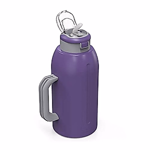 Zak Designs 64oz Genesis Double-Wall Vacuum-Insulated Stainless Steel Water Bottle with Easy-Open Button Lid and Built-In Carry Handle, Leak-Proof Design (64oz, Viola)