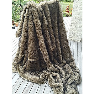 Luxurious Wolf Faux Fur Throw Blanket Fake Wolf/Coyote Fur Thorw Blanket 79"x90" Queen Size Fake Fur Throw Blanket Bedspread Brown