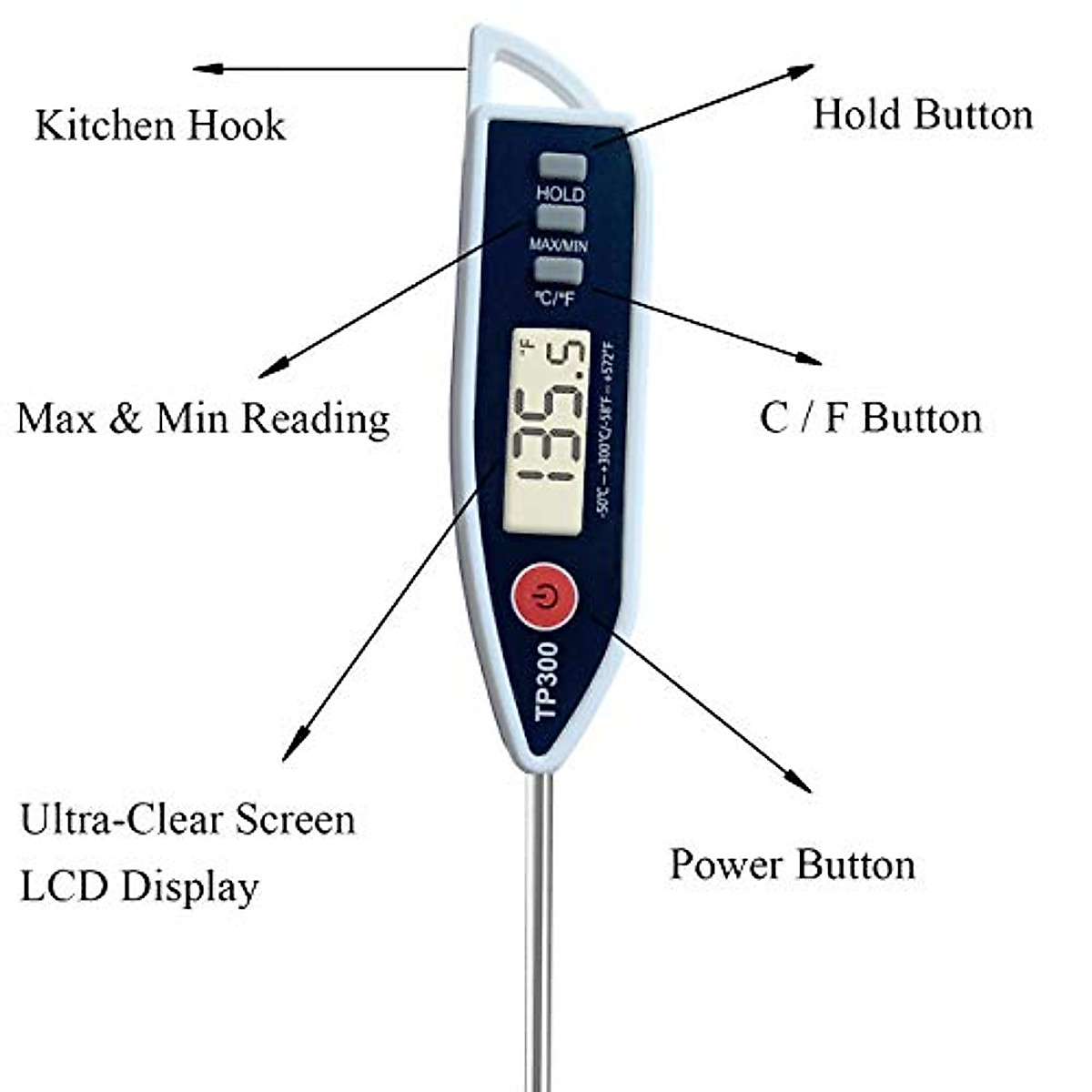 Meat Food Thermometer, Digital Candy Candle Thermometer, Cooking Kitchen BBQ Grill Thermometer, Probe Instant Read Thermometer for Liquids Pork Milk Deep Fry Roast Baking Candle Temperature