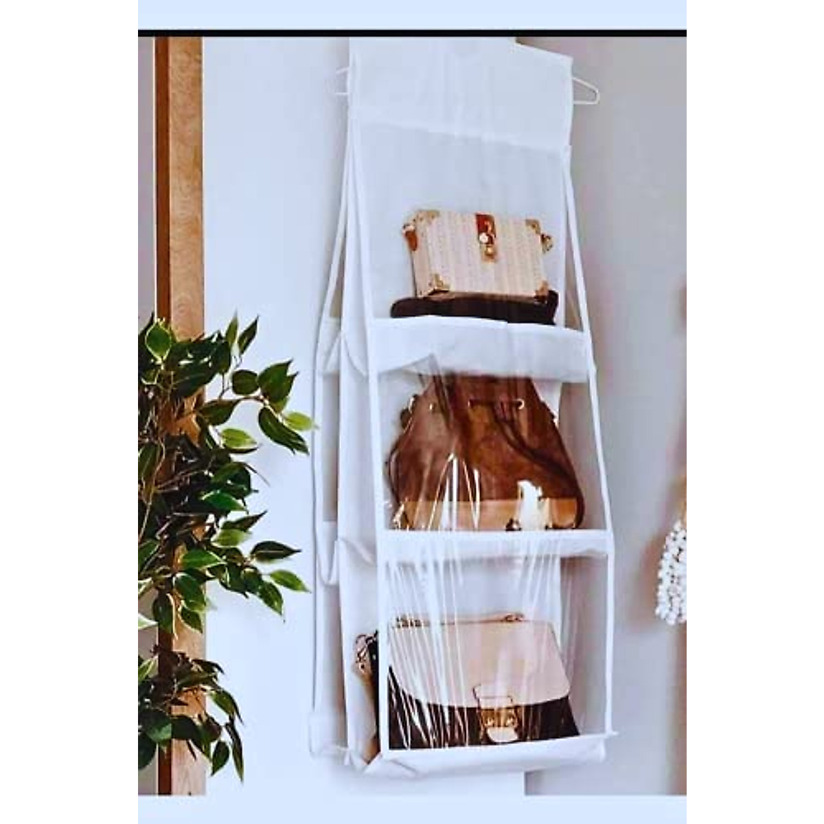 Bag Organizer 1 Pack for Closet or Behind The Door, Handbag Purse Organizer, 6 Larger Pockets Independent Compartments, Space Saving, Foldable, Washable and Universal Fit (Black)