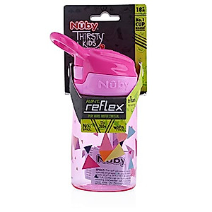 Nuby Kid’s Flip-it Reflex Push Button On-The-Go Printed Water Bottle with Soft Spout - 12oz / 360ml, 18+ Months, 1pk Print May Vary