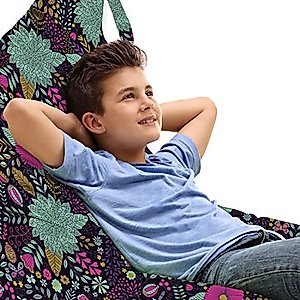 Lunarable Floral Lounger Chair Bag, Garden Art Pattern with Hand Drawn Style Flowers and Butterflies Coming of Spring, High Capacity Storage with Handle Container, Lounger Size, Multicolor