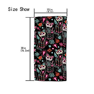HGOD DESIGNS Cat Hand Towels,Day of The Dead Halloween Cats with Colorful Flowers 100% Cotton Soft Bath Hand Towels for Bathroom Kitchen Hotel Spa Hand Towels 15"X30"