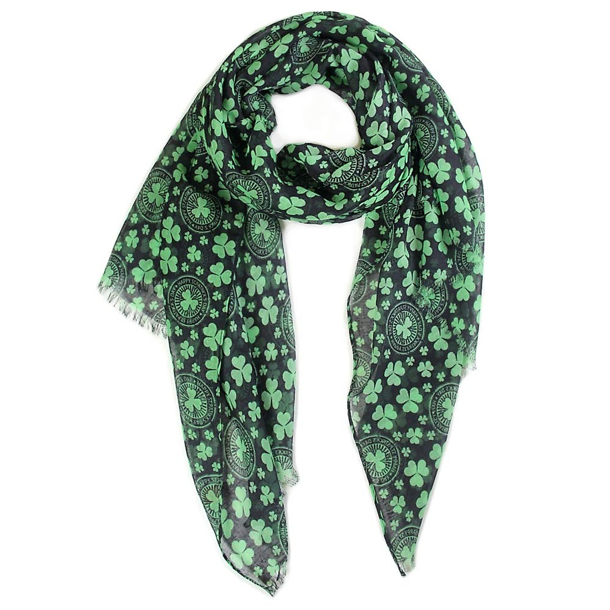 Me Plus Women St Patrick's Day Print Light Weight Long Scarf (Small Clover-Black)