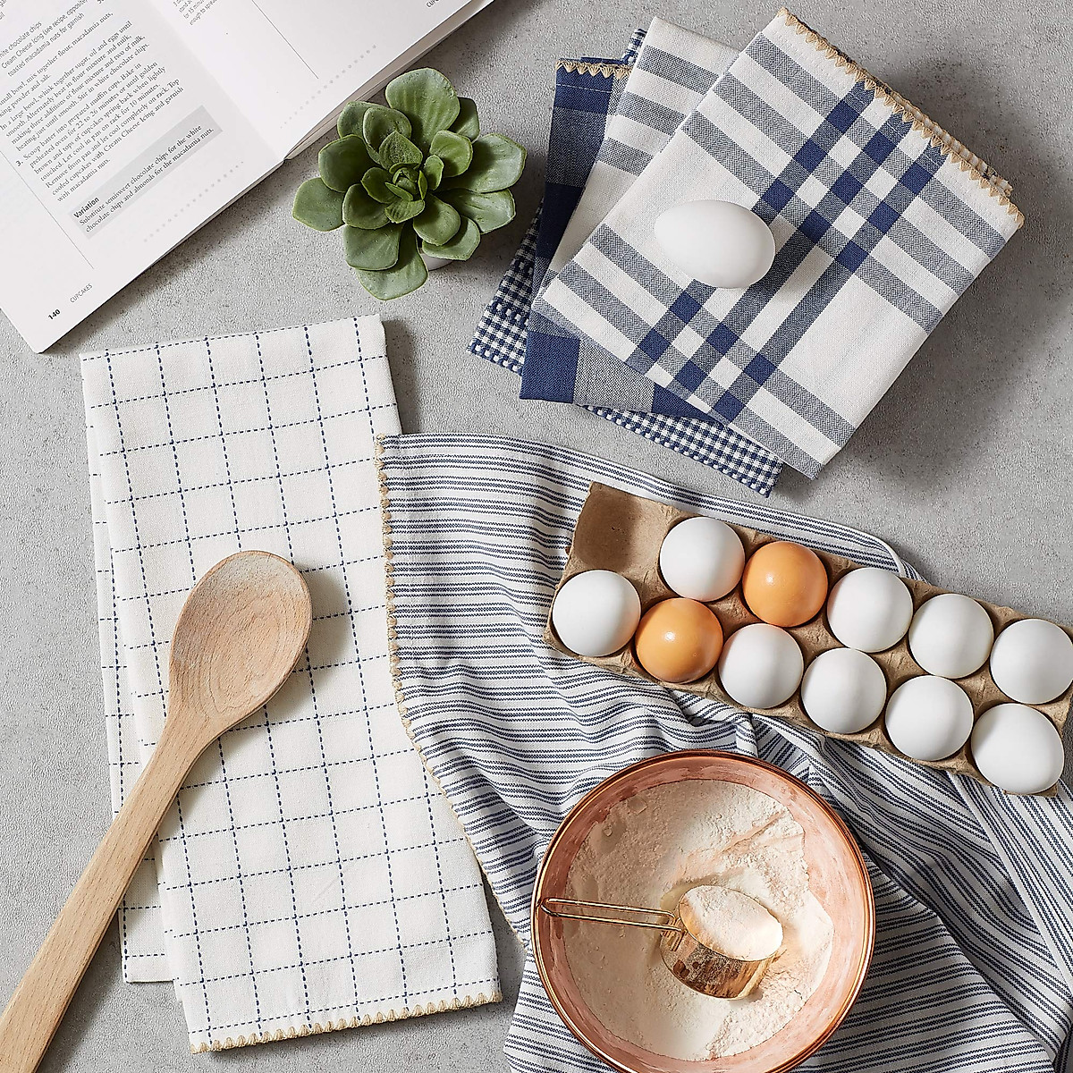 DII Farmhouse Basic Kitchen Collection Decorative & Absorbent Woven, Dishtowel Set, 18x28, French Blue, 5 Piece