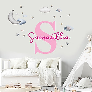 custom name wall decal moon stars Nursery Wall Decal for Boys Mural Wall Decal for Kids Name wall decal Custom name initial sticker Moon clouds name wALL DECAL