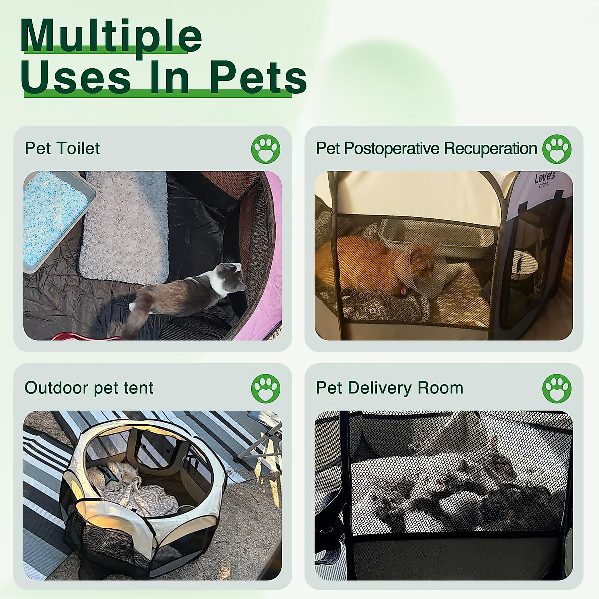 Love's cabin Pet Puppy Dog Playpen, Medium Dog Tent Crates Cage Indoor/Outdoor, Portable Playpen for Dog and Cat, Foldable Pop Up Dog Kennel Playpen with Carring Case, Removable Zipper Top, Grey